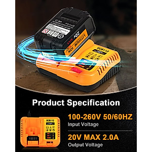 Aoasur DCB112 Battery Charger Replacement for Dewalt Compatible with 12V 20V Max Lithium BatteryDCB120 DCB127 DCB115 DCB118 DCB107 DCB105 DCB102(2 Batteries Included), Red,Yellow