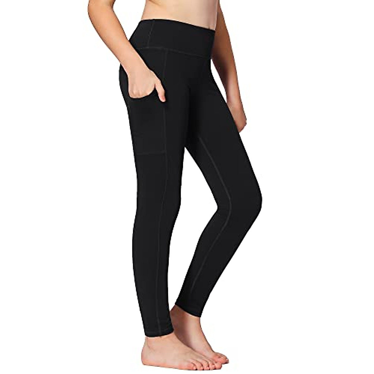 Stelle Girls Athletic Active Dance Tight Legging Pants with Pockets for Running Yoga Workout (Black (2 Side Pocket), 8-9 Years)