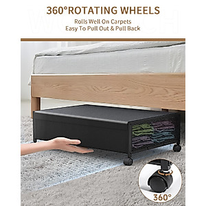 WOMRICH Under Bed Storage Containers with Wheels, Under Bed Shoe Storage, Under the Bed Storage Drawers Bins, Extra Large Under Bed Rolling Storage Organizer for Bedroom, 2 Packs Black