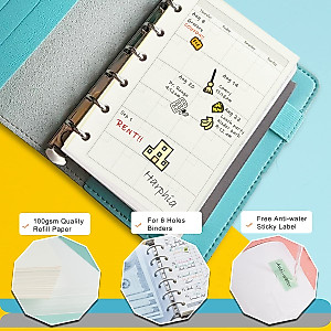 A7 Planner Refill,4 Packs per Set, Monthly Plan Paper, A7 Pocket Binder Refills Inserts 6 Ring with Label Stickers Gift,Mini Binder Refills,6 hole/100gsm Thick Paper/4.84 x 3.23'', Harphia