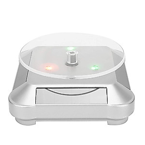 YUYTE Solar Powered Rotating Display Stand, Tray Base Jewelry Turntable Display Stand with LED Light for Jewelry Spinner Watch Hobby Collection Shelf [#2]