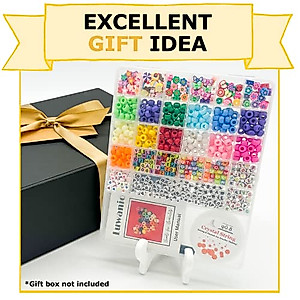 Luwanio Bracelet Making Kit, Pony Beads Polymer Clay Beads Smiley Beads Letter Beads for Bracelets Jewelry Making, DIY Arts and Crafts Gifts for Girls Age 6 7 8 9 10-12