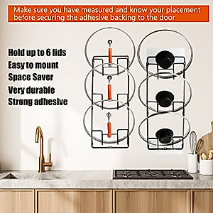 2 Pack Pot Lid Organizer Rack for Cabinet Door or Wall Mount, Pot Lid Holder for Kitchen Organization & Storage with No Drilling Adhesive, Black