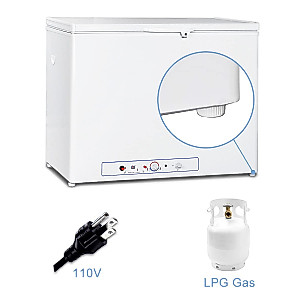 Techomey Propane Freezer 7 Cu.Ft, 110V/LPG Deep Chest Freezers with Lock, Top Open Door, 2-Way Off-grid Gas Freezer for Outdoor, Camping, Boondocking, White