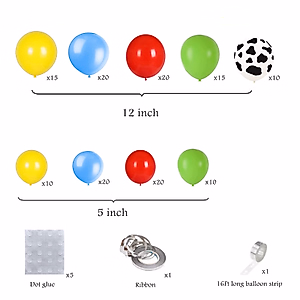 Toy Inspired Story Balloon Garland Kit Cow Pattern Printed Blue Yellow Red Green Latex Balloons for Kids Birthday Party, Kids Toy Inspired Story Theme Birthday Party Supplies Decorations