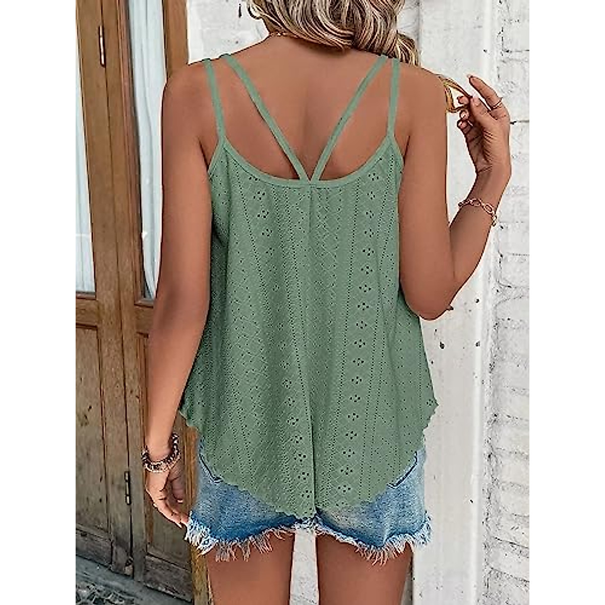 Summer Tank Tops Embroidery for Women Sleeveless Loose Fit Scoop Neck Casual Blouse Sexy Cute Cami for Womens Trendy
