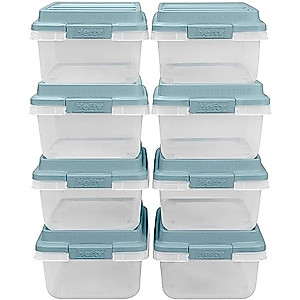 Hefty HI-RISE Stackable Storage Bins - Under Bed Storage Containers with Lids, Shoe Organizer, Plastic Storage Bins, Clear Shoe Boxes with XL Lid-Locking Latches, Durable Double Rim - 18qt (8 Pack)