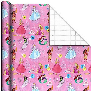 Hallmark Disney Princess and Frozen Wrapping Paper with Cutlines on Reverse (3 Rolls: 60 Square Feet Total) for Birthdays, Christmas, Valentine's Day
