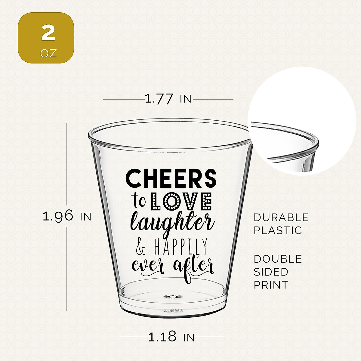 Cheers To Love Laughter and Happily Ever After Shot Glass - 100 PCS Disposable Shot Glasses 2oz - Wedding Shot Glasses, Perfect Wedding Favors For Guests, Bridal Party Shot Glasses