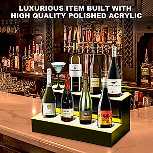 QUDEISB 16 Inch LED Lighted Liquor Bottle Display Shelf 2 Step Liquor Bottle Display with Remote Control 2 Tier Liquor Light Display for Commercial Home Bar Lighting