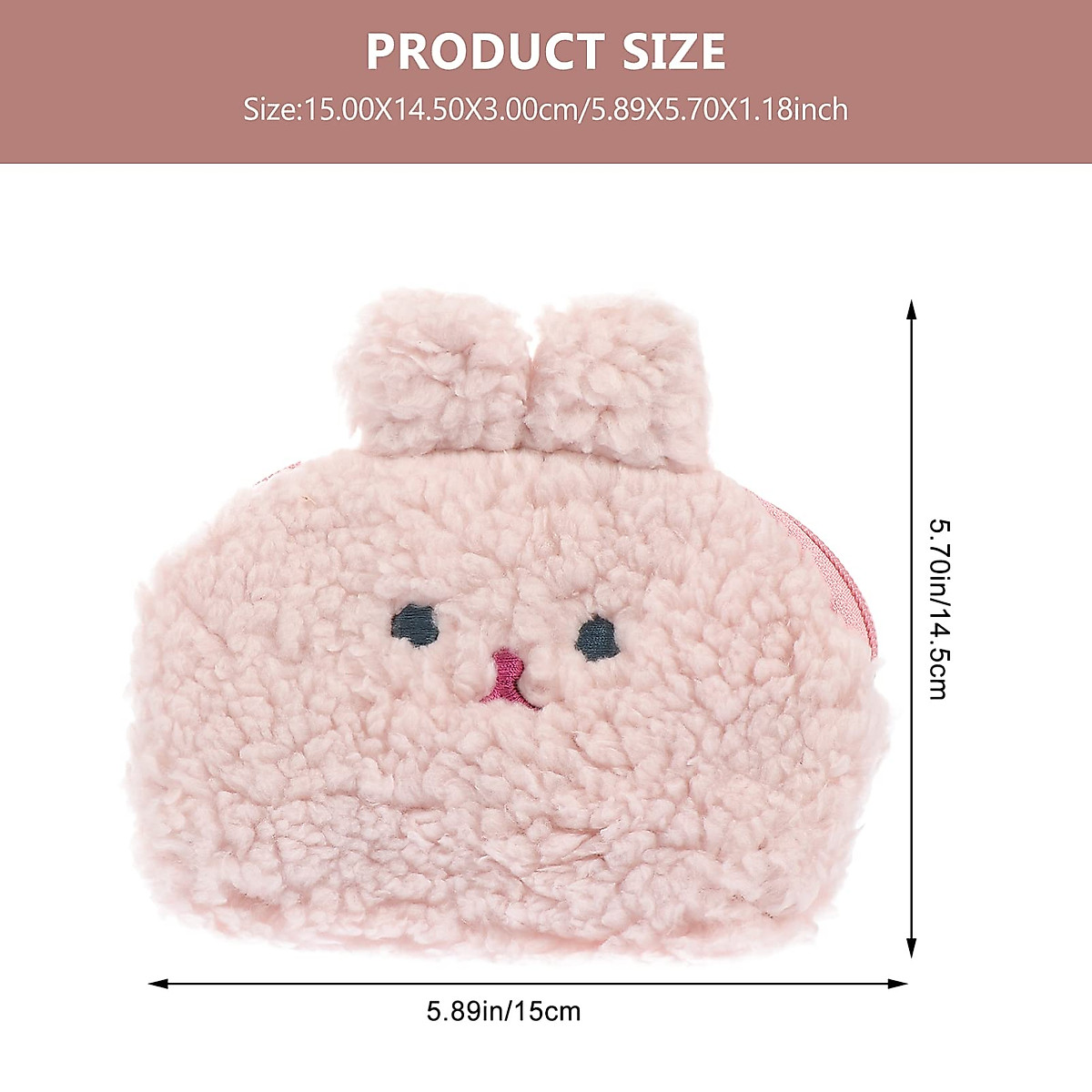 Rabbit Coin Purse Small Plush Purse Zipper Money Wallet Stuffed Handbag for Girls Women Birthday Easter Christmas Party Pink
