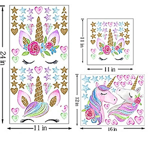 VISCAL 3 Sheets Unicorn Wall Decals Removable Wall Decor Vinyl Stickers Mural Home Decor Bedroom Nursery Birthday Party Christmas Gift for Girls Kids