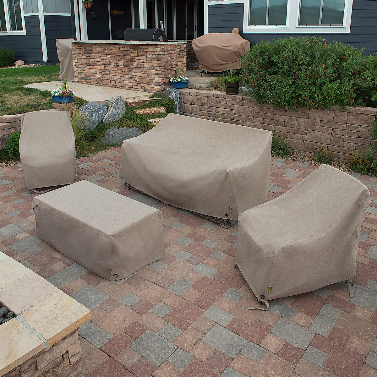 Modern Leisure Garrison Stackable/High Back Bar Chair Cover - Weather-Resistant Fabric - Outdoor Furniture Protection Perfect for Patio, Deck, and Porch - 27" L x 27" W x 49" H - Sandstone