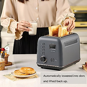 BUYDEEM DT730 Motorized Toaster, 2-Slice Smart Digital Leverless Toaster with LCD Countdown Timer, 9-Shade Settings for Toast, Bagels, Waffles, Muffins