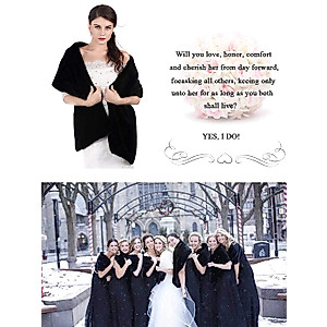 Aukmla Faux Fur Shawl Wedding Fur Wraps and Shawls Bridal Fur Stole Winter Cape Shrug for Brides and Bridesmaids (Black)