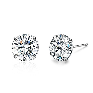SBLING Platinum Plated Sterling Silver Stud Earrings Made with Austrian Crystals (8mm; 3.75cttw)