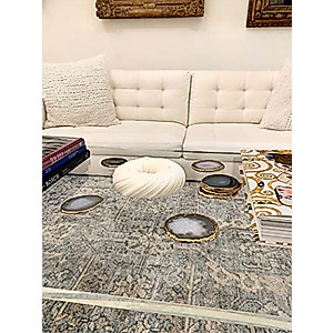 Natural Agate Coaster Set - Geode Coaster Set - 100% Natural Agate Crystal Coasters - Elegant Gold Rimmed Agate Coasters - Set of 4 - Natural Agate Colors - No Dyes Or Artificial Colors