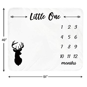 Tebaby Baby Monthly Milestone Blanket Boy - Newborn Month Blanket Unisex Neutral Personalized Shower Gift Deer Antlers Nursery Decor Photography Background Prop with Frame Large 51''x40''
