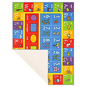 KC Cubs ABC Alphabet, Numbers & Shapes Educational Learning & Fun Game Play Area Rug for Kids Bedroom, Toddler Classroom and Baby Playroom