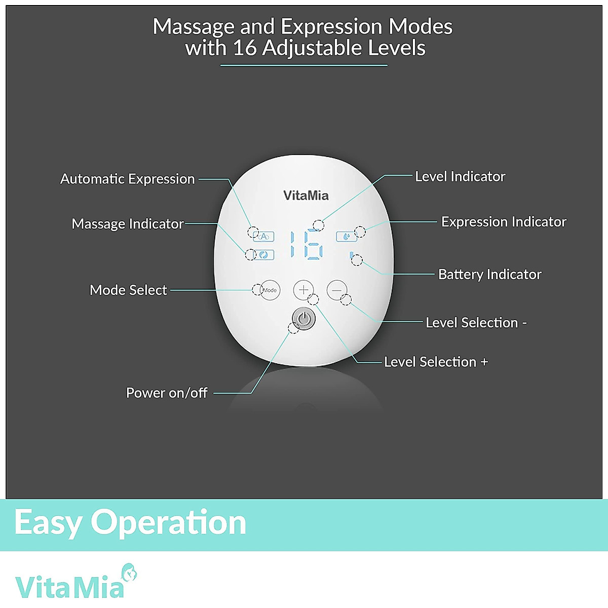 VitaMia Wearable Wireless Double Electric Breast Pump, 16 Levels 3 Modes, Quiet & Vibration- Free Breastfeeding, Silicone Breast Shield, Long Battery Life, Portable & Hands Free