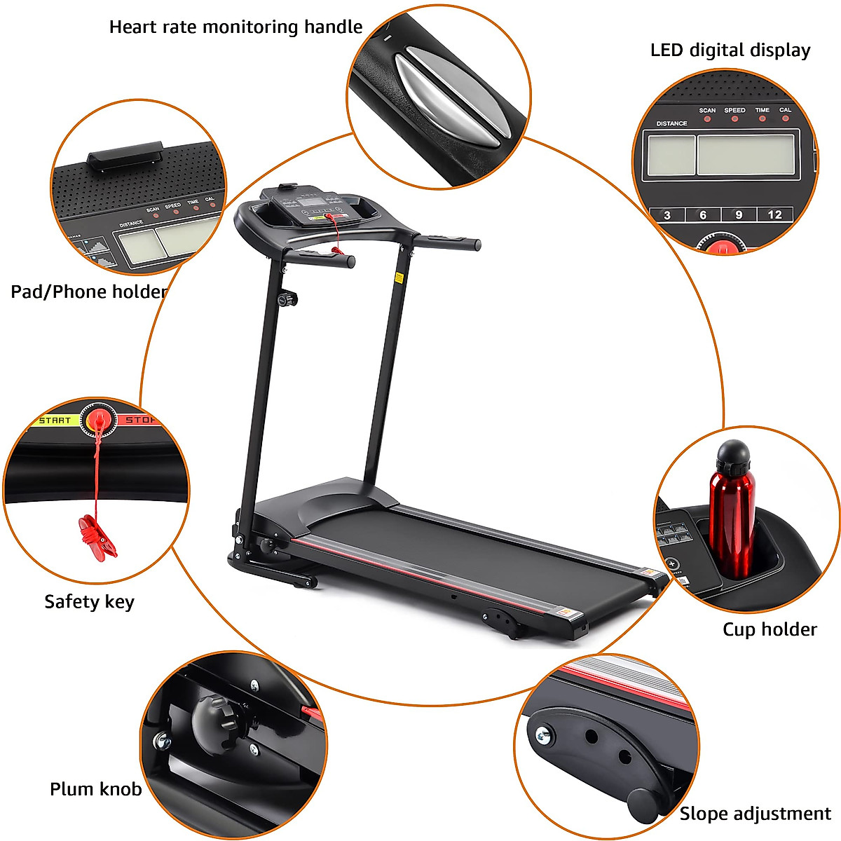Home Foldable Treadmill with Incline, Electric Folding Treadmill for Walking Treadmill Machine 5" LCD Screen 250 LB Capacity MP3 (Black/Grey)