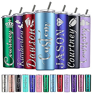 Personalized Skinny Tumbler Custom Stainless Steel Skinny Tumblers with Lids and Straws Customized Insulated Engraved Skinny Tumbler with Name 20 Oz for Men Women Mother's Day Father's Day Graduation