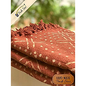 Trade Star 100% Cotton Soft Tassel Blanket Traditional Printed Beach Throws Handloom Picnic Blanket Throws for Home Handloomed Housewarming Gifts (Rust, Nova (120 x 170 Cms))