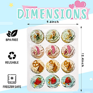 wookgreat (12 Pack x 25 Sets) Stackable Cupcake Carrier with 300 Pack Cupcake Liners and 30 Spoons, Plastic Cupcake Boxes Holders for 12 Cupcakes, Cupcake Containers, Clear Disposable Cupcake Trays