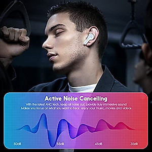 Omniklad ANC Wireless Earbuds, Bluetooth 5.1 Noise Cancelling Headphones Immersive Sound Quality, Clear Calls, Touch Control, Wireless Charging, Premium Deep Bass Headset with Sweat & Water Resistance