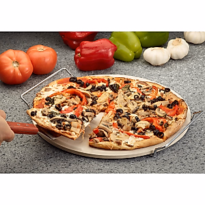 Fantes Pizza Baking Stone with Serving Rack, Natural Ceramic Stoneware, The Italian Market Original since 1906