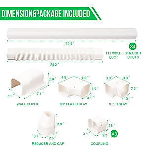 Kerykwan 3" W 15.5Ft L Mini Split AC Line Cover Kit Decorative PVC Tubing Pipe Cover Set for Center Air Conditioner&Heat Pumps System