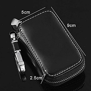 Vance Technology Modern Car Key Case, Real Leather, Black, Formal, Modern, Exquisite, Zipper Closure, Hook Handle, 8.5cm x 4.6cm x 2cm, 130mg, 90-Day Warranty