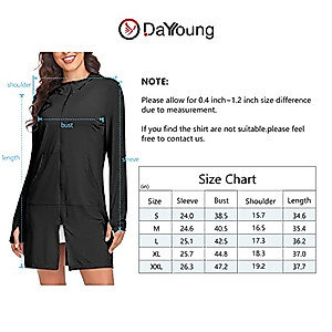 DAYOUNG Women's UPF 50+ UV Sun Protection Long Jacket Full Zip Hoodies Lightweight Hiking Long Sleeve Shirts Outdoor Performance with Pockets Y81-Black-L