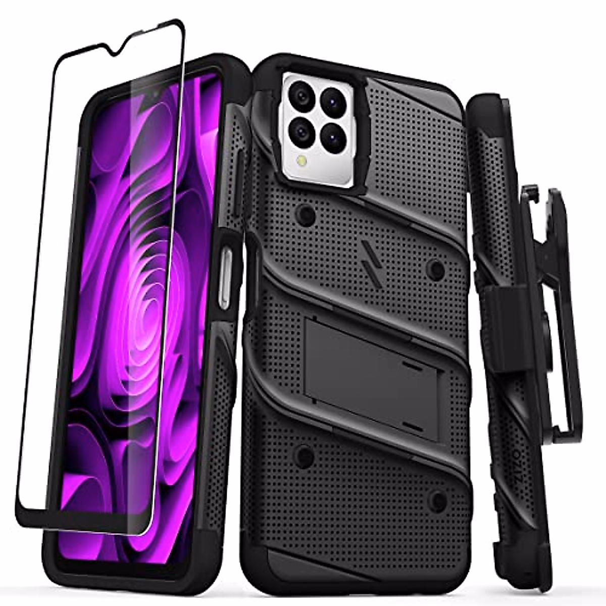 ZIZO Bolt Bundle for T-Mobile REVVL 6 Pro 5G Case with Screen Protector Kickstand Holster Lanyard - Black