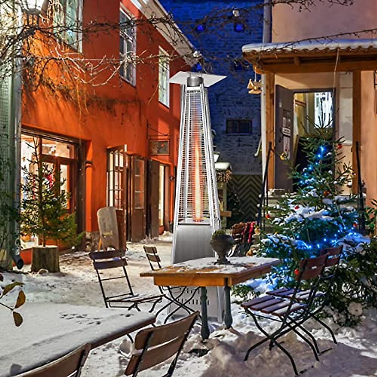 YOG Patio Propane Heaters, 46000 BTU Outdoor Garden Heater All Stainless Steel, Pyramid Glass Tube Propane Patio Heater,Decor for Party, BBQ, Bonfire, Campfire, Fireplaces (Pyramid Stainless Steel)