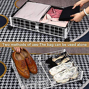 Under Bed Storage with Wheels 2 Pack，Under Bed Shoe Storage Organizer Drawer with Markable Nameplate，Under-Bed Shoe Storage Organizer for Clothes, Toy, Book, Blanket, Under-Bed Storage Containers(White-2 Pack, White-Style-1)