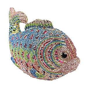Boutique De FGG Super Mini Women Fish Evening Bags Crystal Clutch Purse Wedding Party Rhinestone Handbags (Pink&Green)