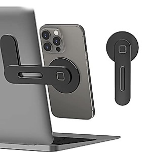 CloudValley Magnetic Phone Holder for Laptop Designed for iPhone 14 / 13 / 12 Series MagSafe, Adjustable Phone Monitor Side Mount, Slim Portable Foldable Computer Expansion Bracket (Black)