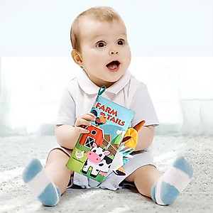 JS-Drhome Soft CrinkleInfant UnbreakableToddler Baby Books for 0-6 Months, Vivid Farm Tail,Teething Toys,Tummy Time Toys,Early Touch Feel Book Gift for Newborn essentials.