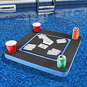 Polar Whale Floating Game or Card Table Blue and Black Tray for Pool or Beach Party Float Lounge Durable Foam 23.5 Inch Drink Holders with Waterproof Playing Cards Deck UV Resistant