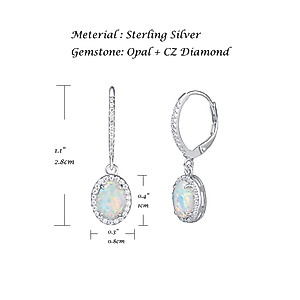 FANCIME Lever Back Earrings Sterling Silver Created White Fire Opal Halo Cubic Zirconia French Back Earrings Opal Jewelry for Women