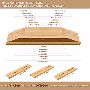 Angimio Bamboo Spice Rack Drawer Organizer - 8 Pieces Set- 9" Wide Per Piece - Combine Pieces Into 18" Wide Rack (9" or 18")