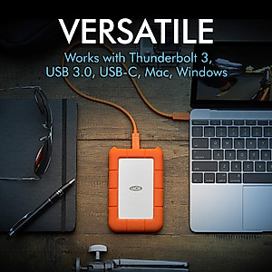 LaCie Rugged Secure 2TB External Hard Drive Portable HDD – USB-C USB 3.0 Drop Shock Dust Rain Resistant Computer Desktop Workstation Laptop Hardware Encryption, 1 Month Adobe CC (STFR2000403)