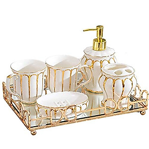 TFIIEXFL Ceramic Wash Set-Bathroom Accessories Set - Toothbrush Holder, Soap Dish, Soap/Lotion Dispenser, Tumbler