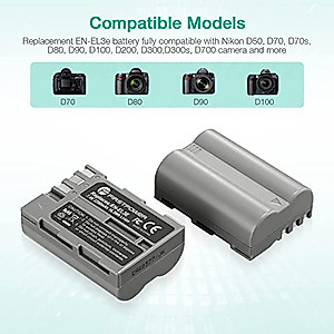 FirstPower EN-EL3e Battery 2-Pack 2200mAh and Dual USB Charger Compatible with Nikon D50, D70, D70s, D80, D90, D100, D200, D300, D300S, D700 Digital SLR Cameras