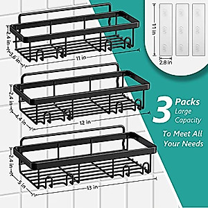 Cusbus Shower Caddy, 3 Pack Shower Organizer, Adhesive No Drilling Traceless Shower Shelves, Rustproof SUS304 Stainless Steel Bathroom Shower Shelf for Inside Shower & Kitchen Storage (Matte Black)