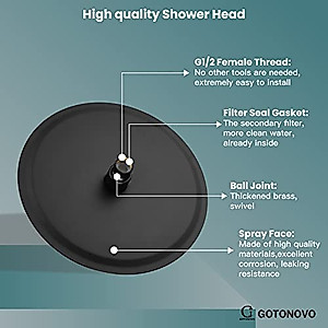 gotonovo Shower System,Bathroom Shower Faucet with 10 Inch Round Shower Head Wall Mount,Luxury Shower Combo Set with Cylindrical Handheld,Shower Trim Kit Rough-in Valve Included,Matte Black