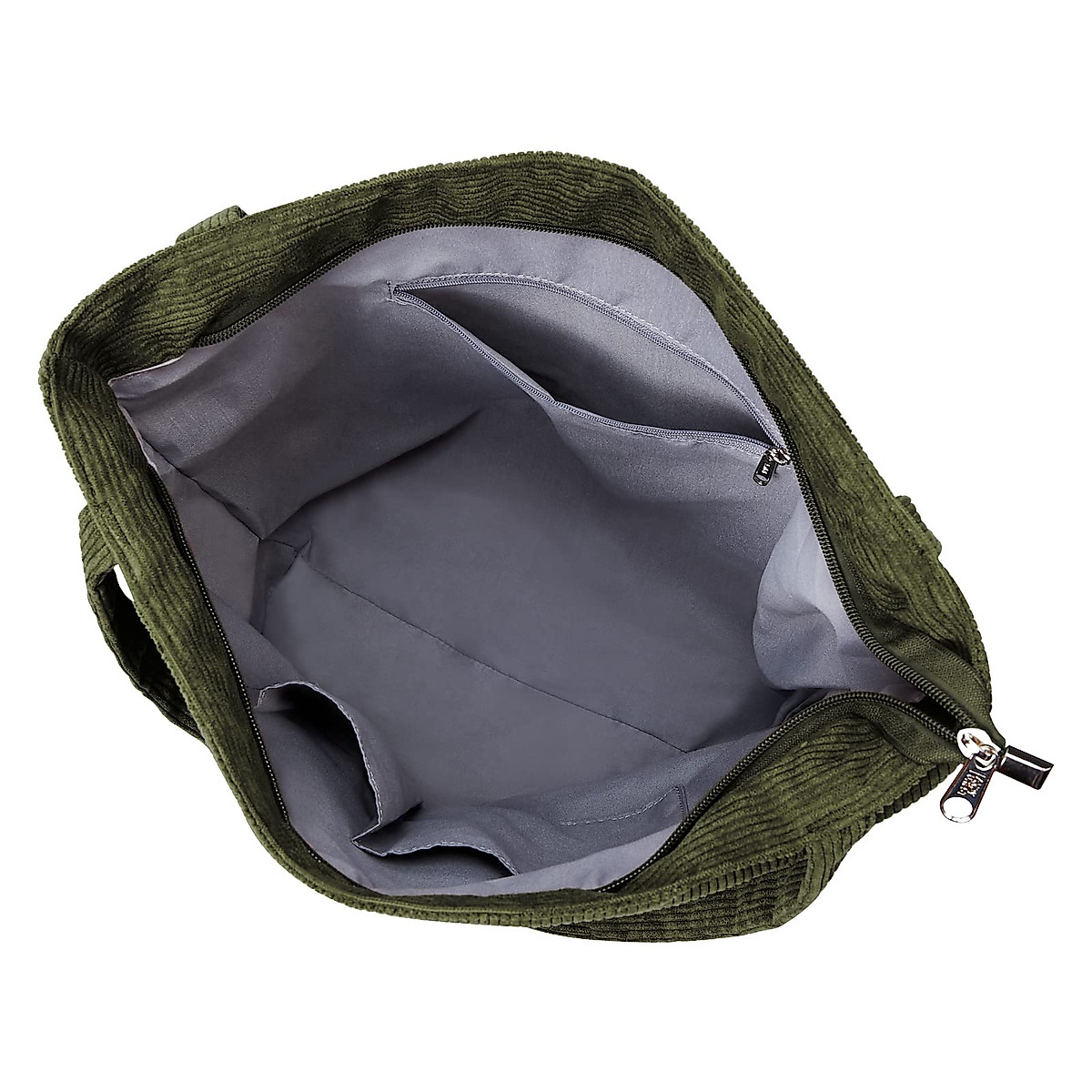 KALIDI Large Totes Bag Women Corduroy Shoulders Handbag Lightweight Shopping Purse with Zipper Pockets, Green