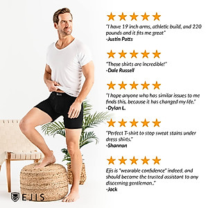 Ejis Sweat Defense Undershirt | V Neck (3-Pack) | Underarm Sweat Proof Micro Modal (Medium, White)