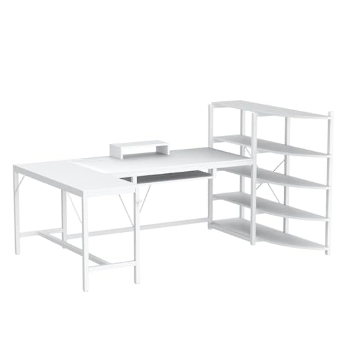 SEDETA L Shaped Computer Desk, 65'' Corner Gaming Desk with Keyboard Tray & LED Lights, L Shaped Desk with Storage Shelves, Monitor Stand and Headphone Hook for Home Office, White